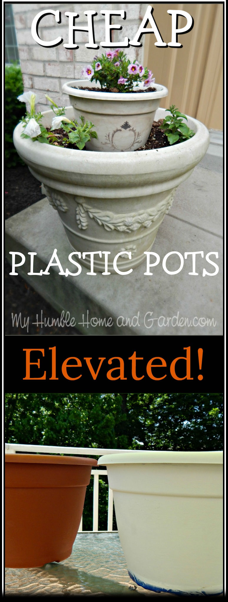 Cheap Plastic Pots Elevated With Paint And Stencils - My Humble Home ...