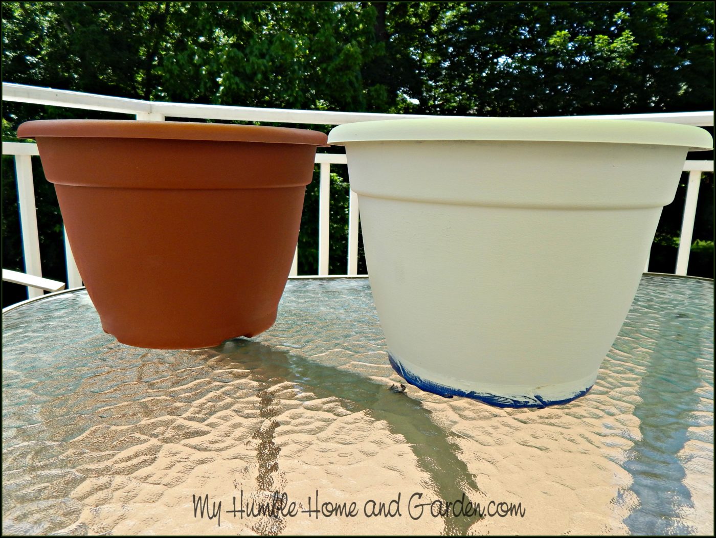 Cheap Plastic Pots Elevated With Paint And Stencils - My Humble Home ...