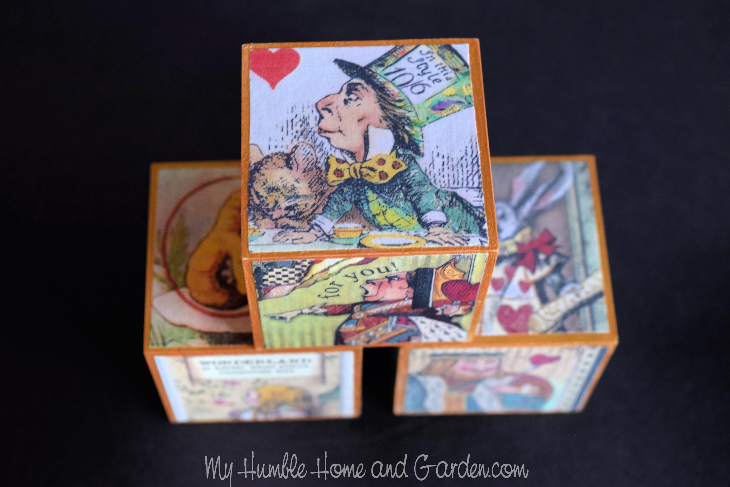 How to Make Alice in Wonderland Wooden Blocks - My Humble Home and Garden